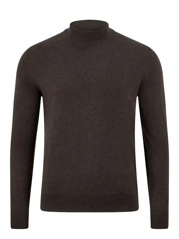 PAUL JAMES KNITWEAR Ultra Fine Cotton Spencer Mock Turtle Neck Jumper Chocolate - Red