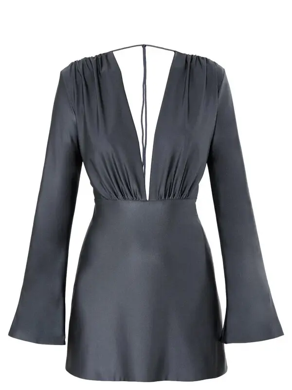 AGGI BY HALEWSKI Julietta Smoked Pearl Mini Dress With Flared Sleeves - Black