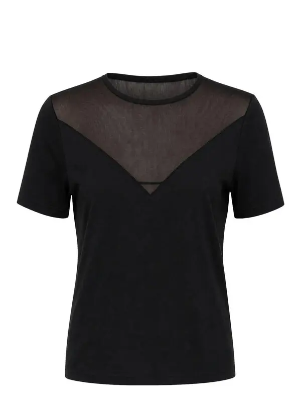 MARIANNE BY MARIE JORDANE Devon Organic Cotton T Shirt With Sheer Panel - Black
