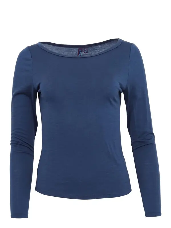 LORDS OF HARLECH Carly Merino Long Sleeve Crewneck Shirt Navy - Blue