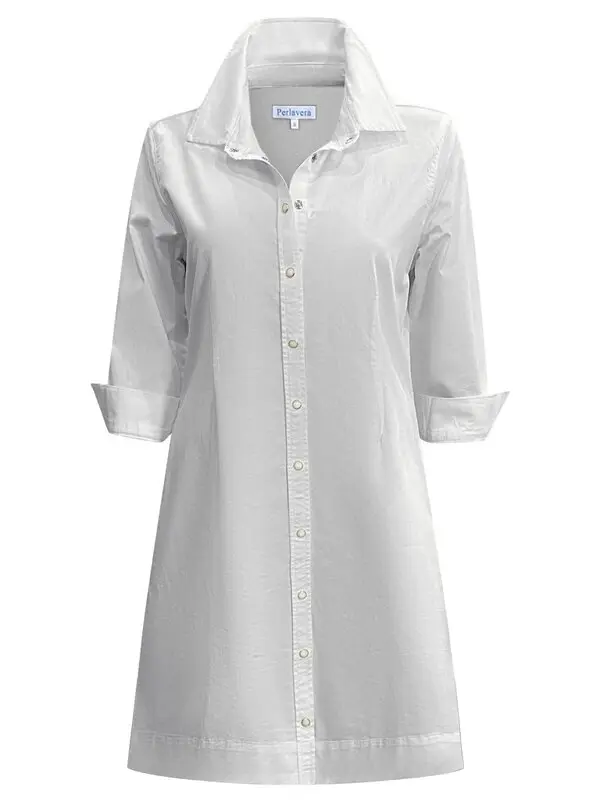 PERLAVERA Glenn Wash Denim Three Quarter Sleeve Length Slim Fit Mini Dress - White