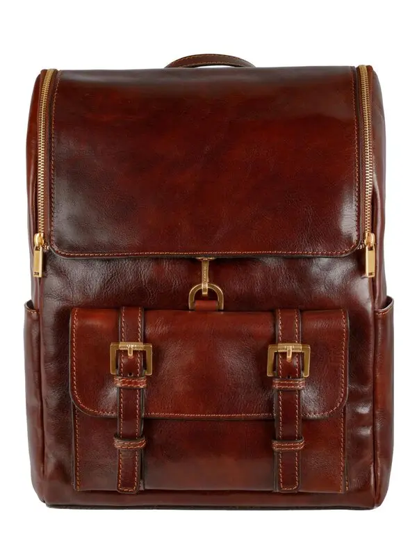 TIME RESISTANCE Large Leather Backpack The Odyssey - Brown