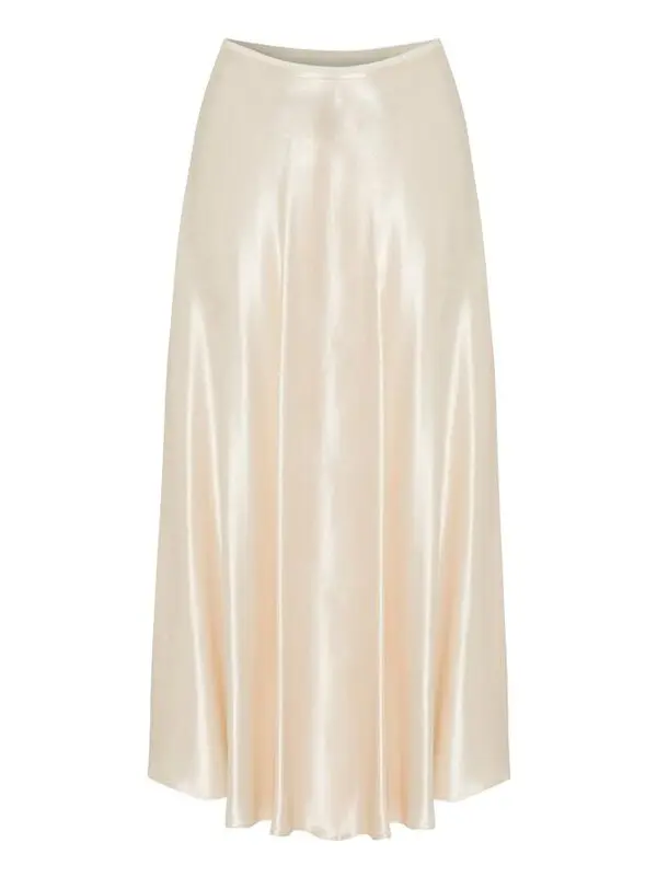 EXQUISE Neutrals Regular Shiny Satin Flared Midi Skirt Ecru - Beige