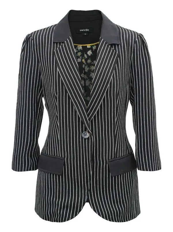 SMART AND JOY Bi-material Striped Jacket - Black