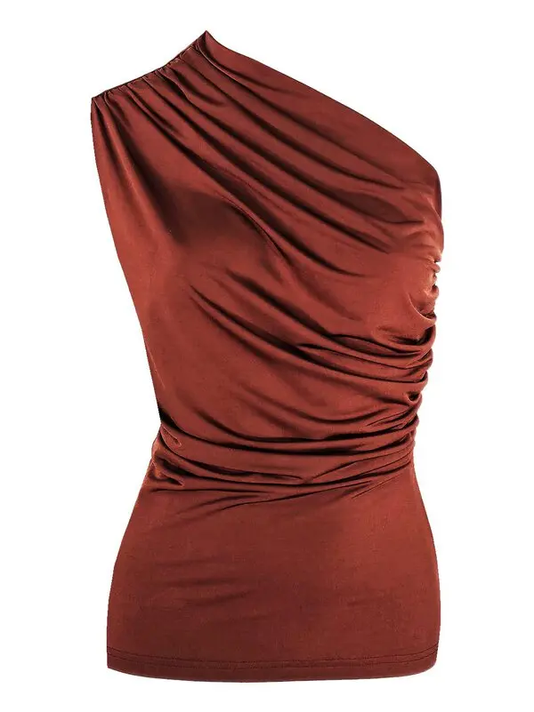 ME & THEE Brown / Red Pass The Buck Henna One Shoulder Top - Brown/red