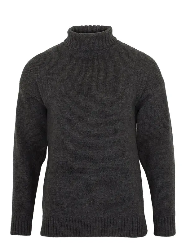 PAUL JAMES KNITWEAR The Modern Submariner Roll Neck Merino Wool Porter Jumper Charcoal - Black