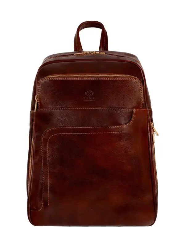 TIME RESISTANCE Leather Travel Backpack L. A. Confidential - Brown