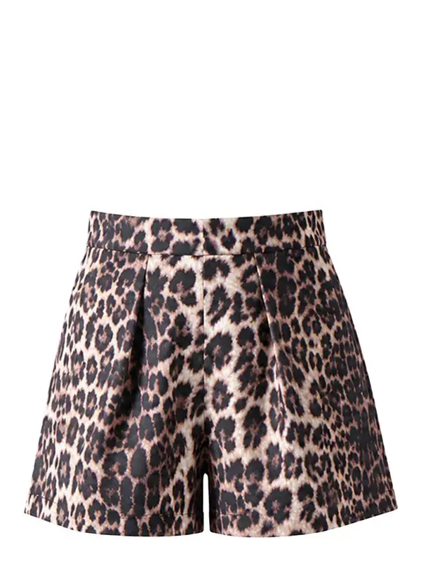 Loveist Store Leopard Print Pleated Shorts - Brown