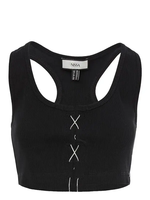NISSA Embellished Crop Top - Black