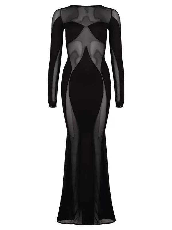 OW Sierra Long Sleeve Mesh Maxi Dress - Black