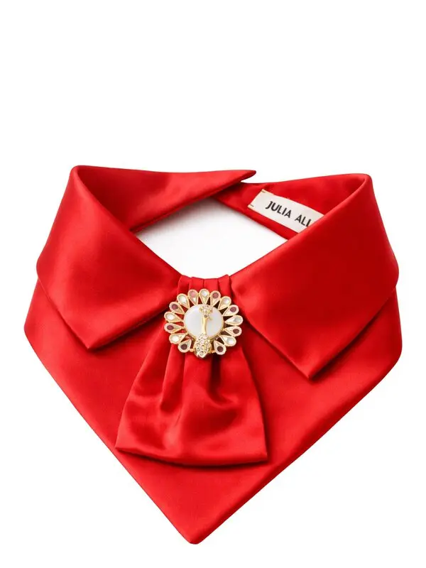 JULIA ALLERT Detachable Satin Jabot Collar With Brooch - Red