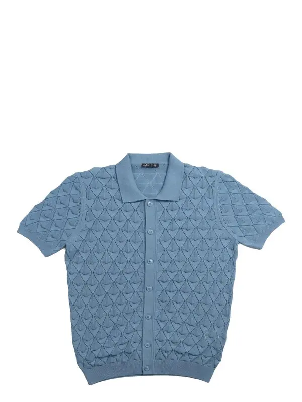 EIGHT X Spire Crochet Short Sleeve Button Up Shirt - Blue