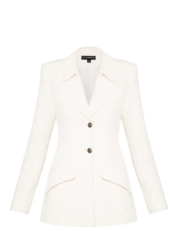 TIA DORRAINE Single-breasted Blazer In Linen - White