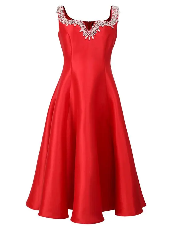 SMART AND JOY Sweetheart Cleavage Beaded Cocktail Dress - Red