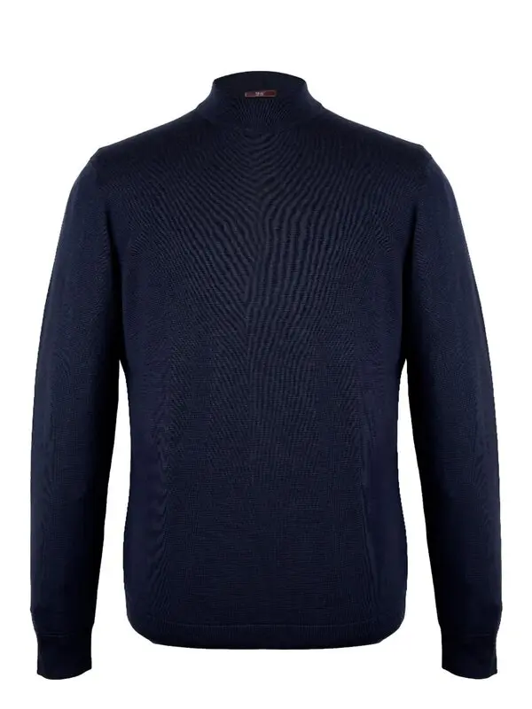 DAVID WEJ Dennis Merino Wool Mock Turtle Neck Jumper Navy - Blue