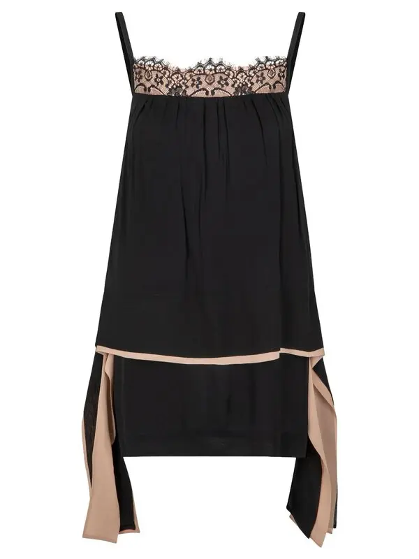 LANGNER Lace Trimmed Chiffon Mini Dress - Black