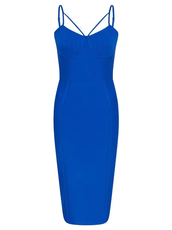 SOUR FIGS Split Strap Bustier Bandage Midi Dress In Cobalt - Blue