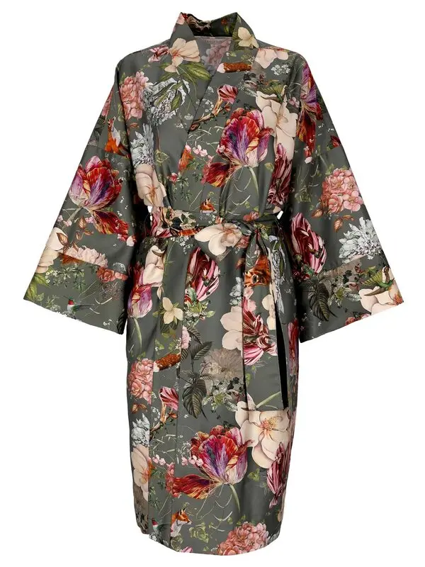 DECOFLUX HOME Cotton Maternity Dressing Gown Magic Garden Moss, Mt - Green