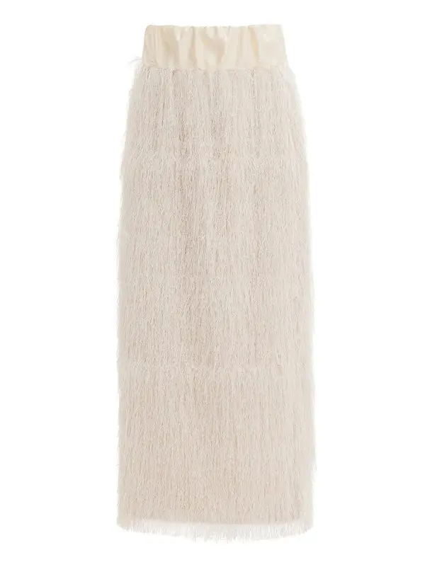 JULIA ALLERT Neutrals Textured Pile Column Midi Skirt – Ecru - Beige