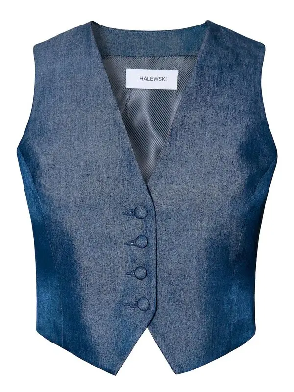 AGGI BY HALEWSKI Sylvia Navy Denim Suit Vest - Blue