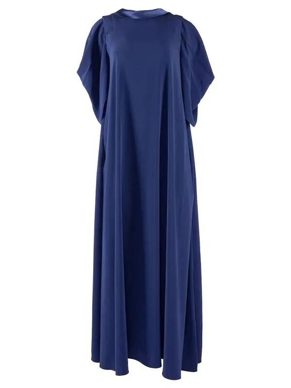 MONESSA JOAN Navy Full Length Trapeze Dress With Detachable Sleeves - Blue
