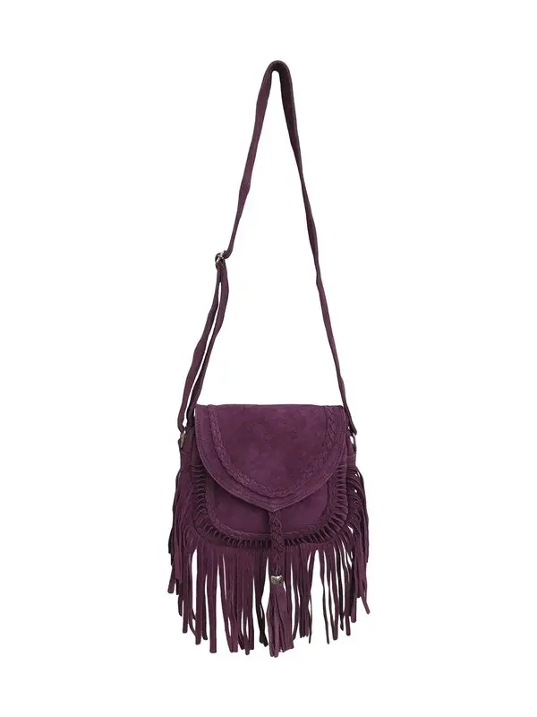 ZASTASTUDIO Banjara Suede Leather Crossbody Bag Fuschia - Black
