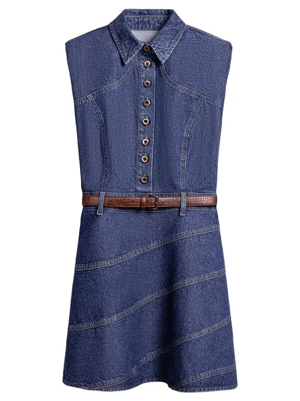 NOCTURNE Belted Denim Mini Dress - Blue