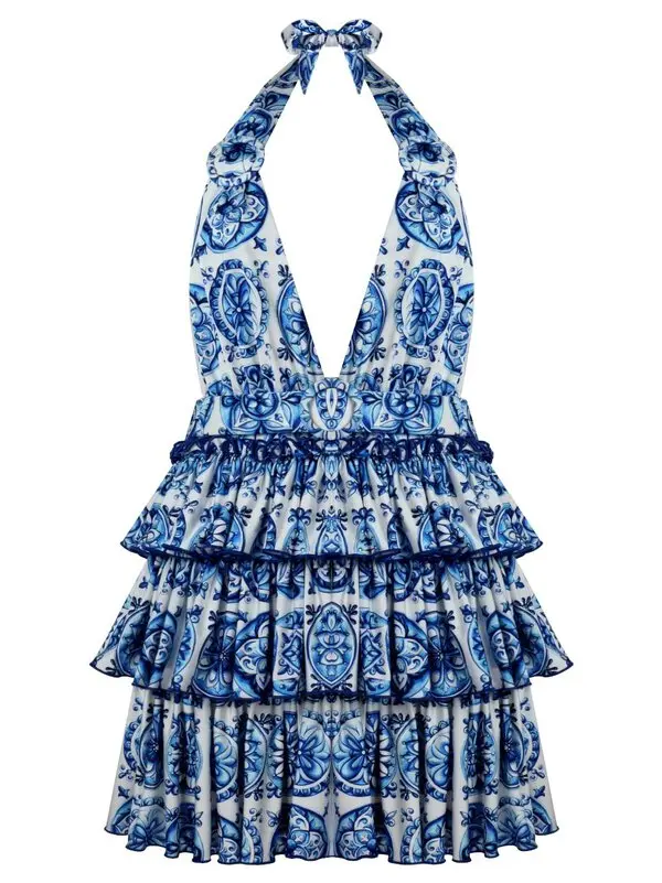 NUR KARAATA Bellano Bleu Blanc Dress - Blue