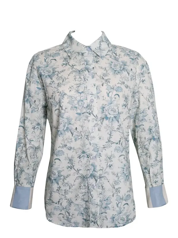 FLORA BY ALEXANDRIA Blue / White Lydia Button Down In Sea Salt - Blue/white
