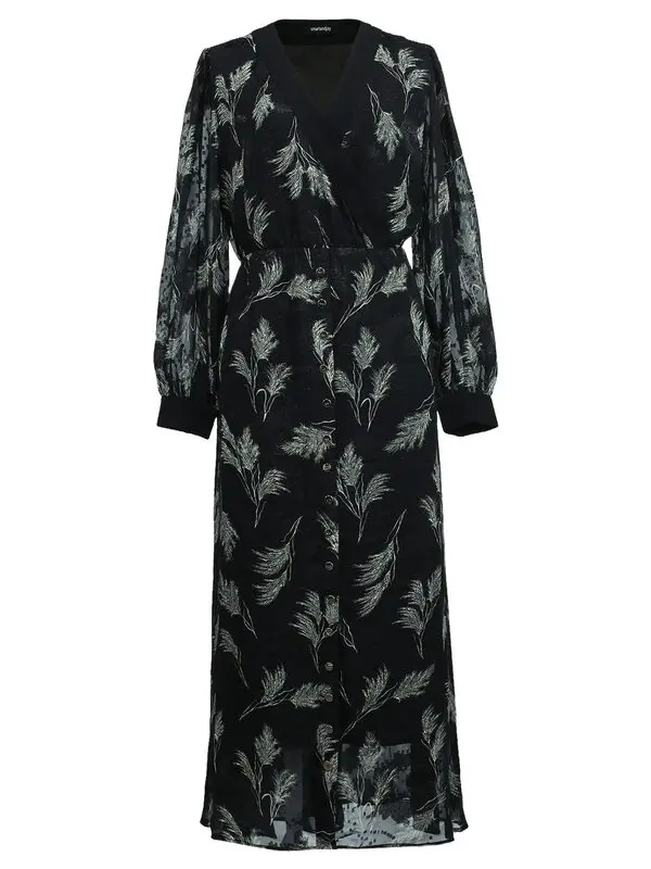 SMART AND JOY Fit And Flare Muslin Printed Dress - Black