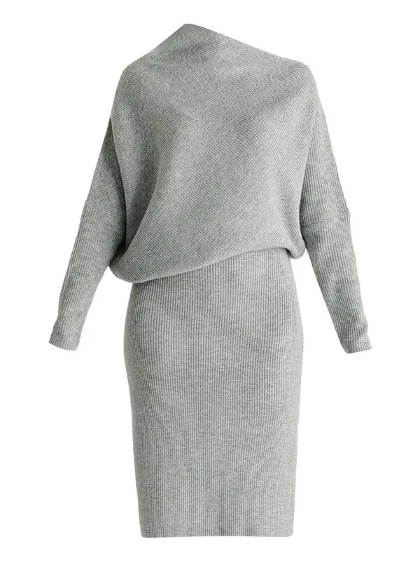 PAISIE Draped Knitted Dress - Grey