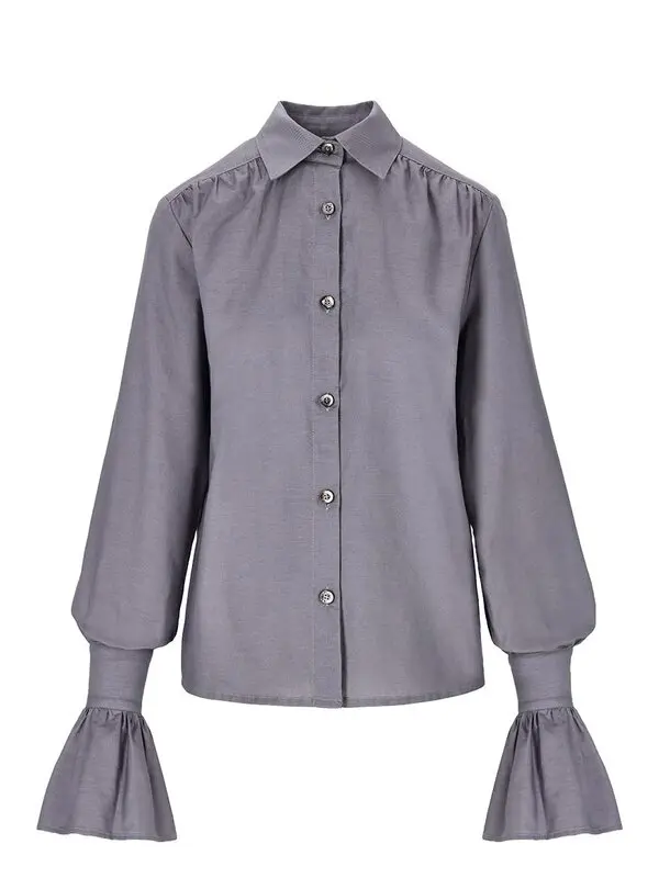 MANDRAGORA Cotton Anthracite Shirt With Decorative Cuffs – Car - Grey