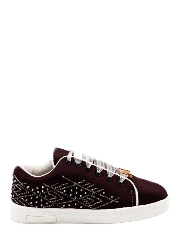 RETTROSE Amaya Luxury Chocolate Lycra Handmade Embellished Tennis Shoe - Brown