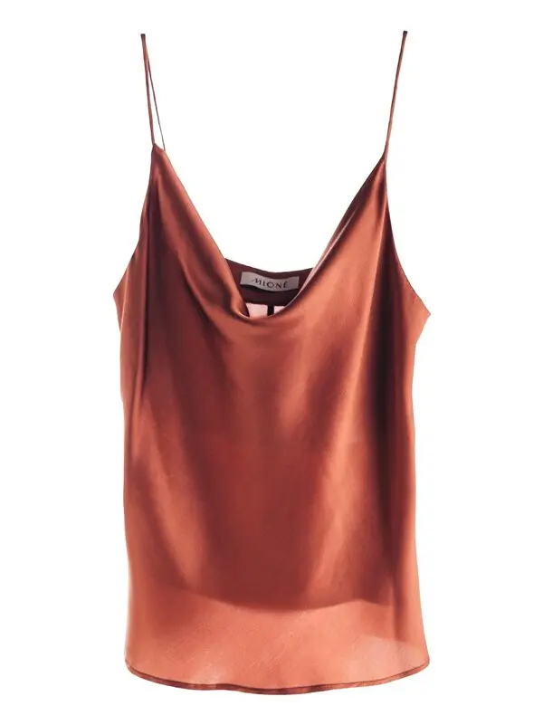 Mionè Silk Camisole Top With Draped Detail - Brown
