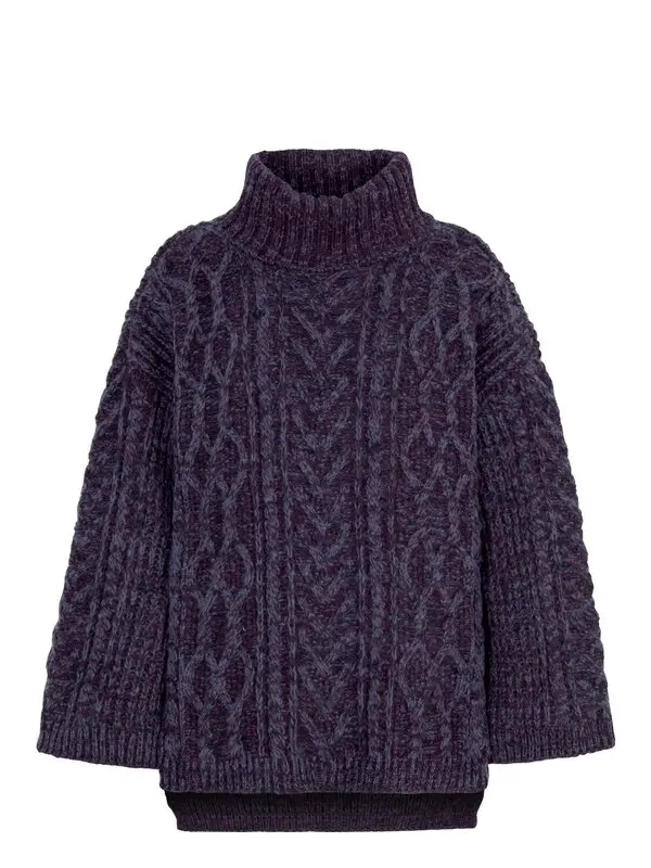 CARA & THE SKY Emily Cable Roll Neck Tunic Jumper Navy - Blue