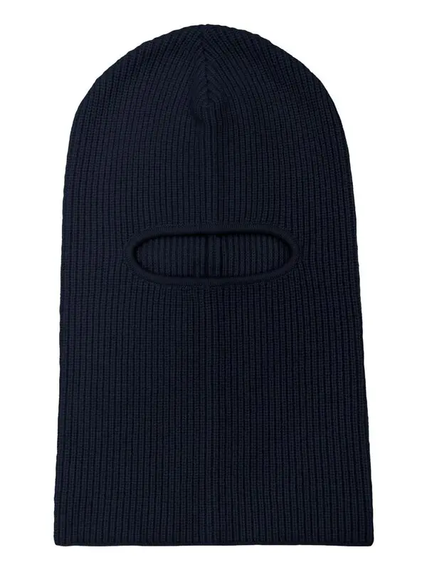 PAUL JAMES KNITWEAR Merino Cashmere Aurelius Fisherman Rib Balaclava Navy - Blue