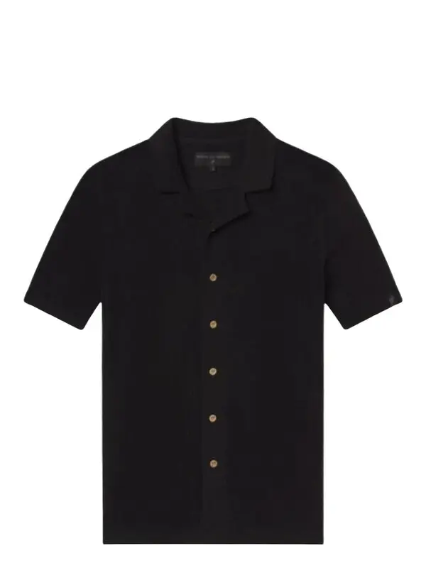 WESTON JON BOUCHER Mykonos Linen Blend Pointelle Knit Slim Fit Button Up Shirt - Black