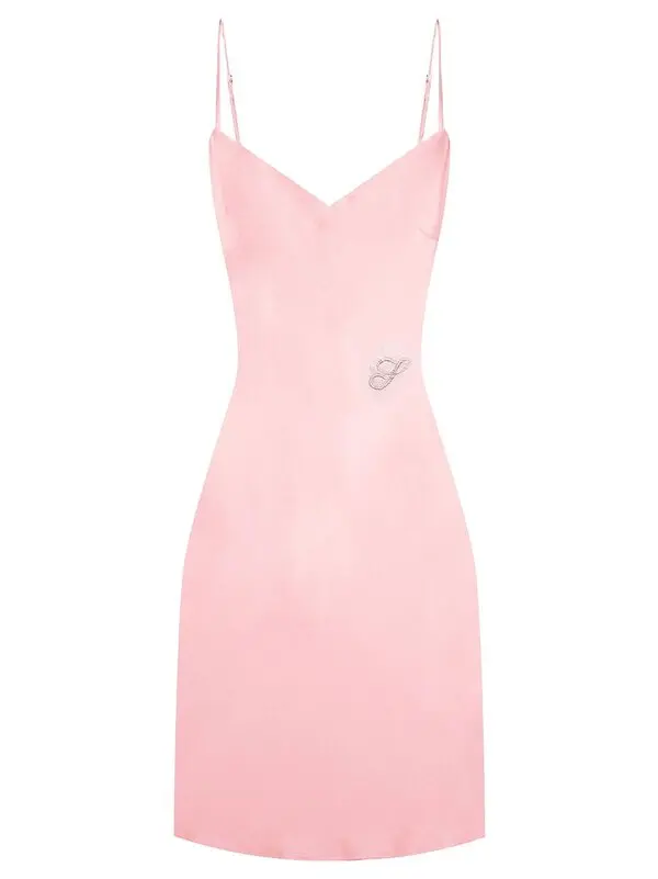 SILKINC Crystal Bias Cut V-neck Mini Slip Dress - Pink