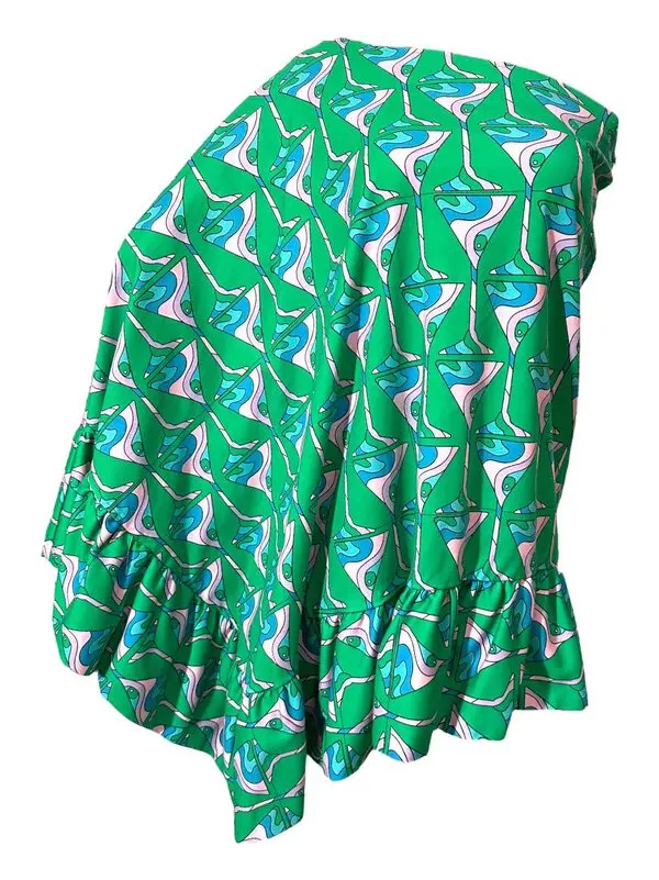 JULIA CLANCEY Lady Comfy Mini Martini Forest Ruffle Organic Kaftan - Green