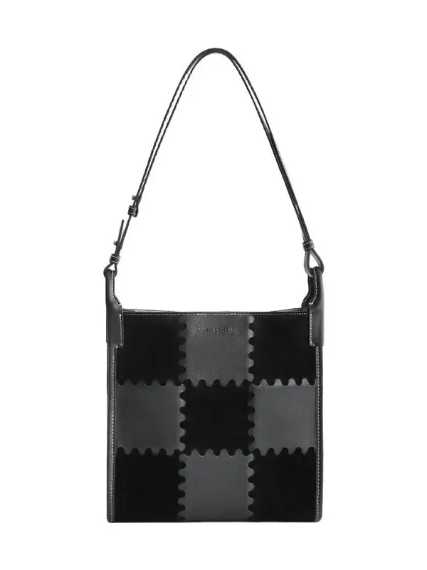 ORANGE CUBE Medium Square Stitch Tote Bag - Black