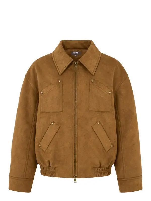 LUROQ LONDON Padded Faux Suede Bomber - Brown