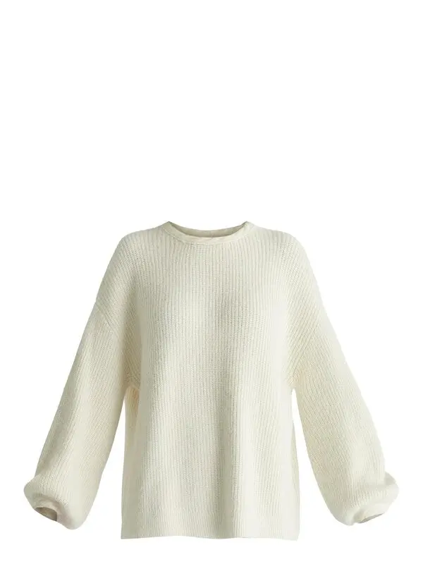 PAISIE Balloon Sleeves Jumper With Cable Details - White