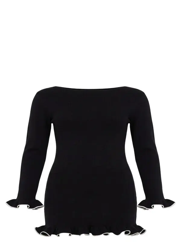 ASHITA FERNANDES Milano Knit Body-skimming Short Dress With Boat Neck & Ruffle Detail - Black