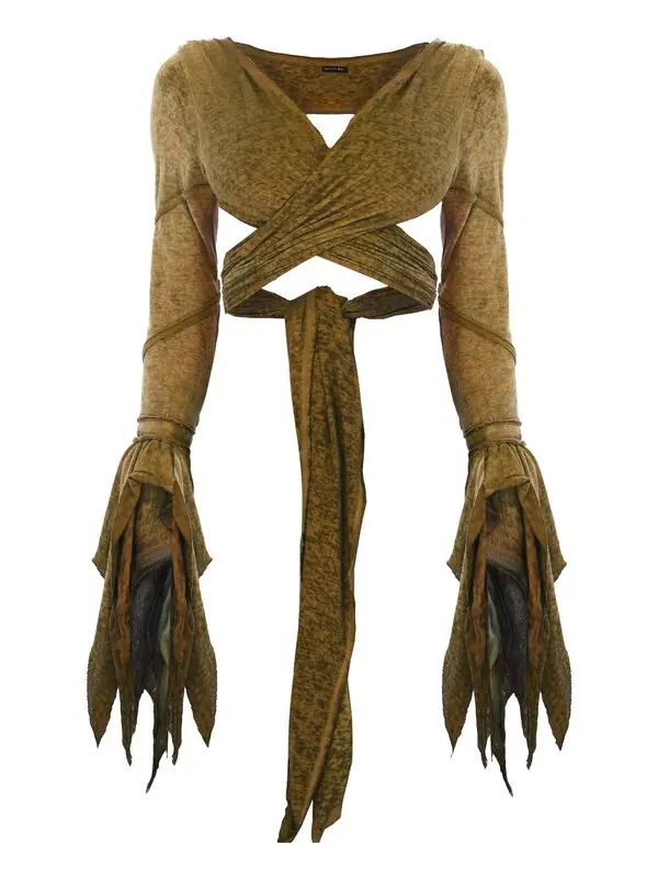 ZHENABIA Selene Bolero Desert Sand Boho Open Back Long Sleeve Top - Brown