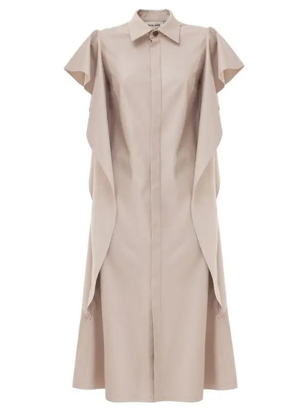 JULIA ALLERT Neutrals Draped Faux Leather Shirt Dress – Beige - Beige/black
