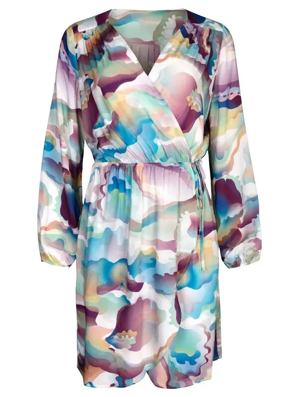 OH!ZUZA NIGHT&DAY Echo Lightweight Mini Wrap Dress With Pockets – Abstract Print - Blue
