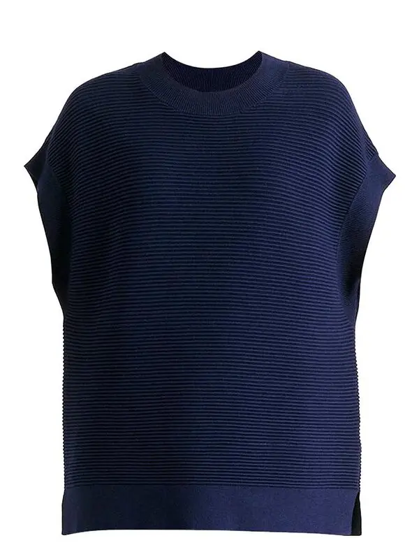PAISIE Mock Neck Sleeveless Ribbed Jumper In Navy - Blue
