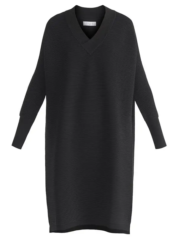PAISIE V-neck Ribbed Jumper Dress - Black