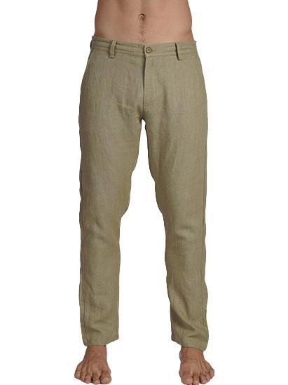 EIGHT X 100% Linen Slim Fit Pants Olive - Green
