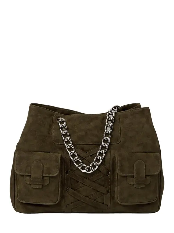 F3ROG BY RANA Suede Crossbody Leila Bag With Chain Strap - Green